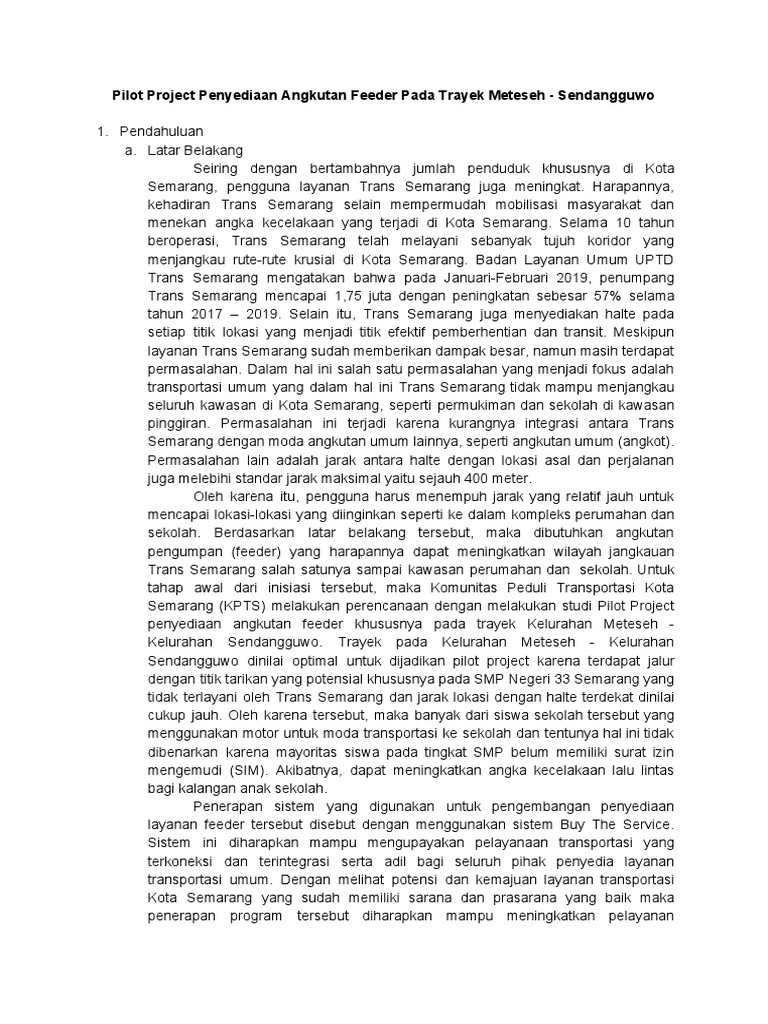 Proposal Pilot Project Penyediaan Angkutan Feeder | PDF | Bisnis