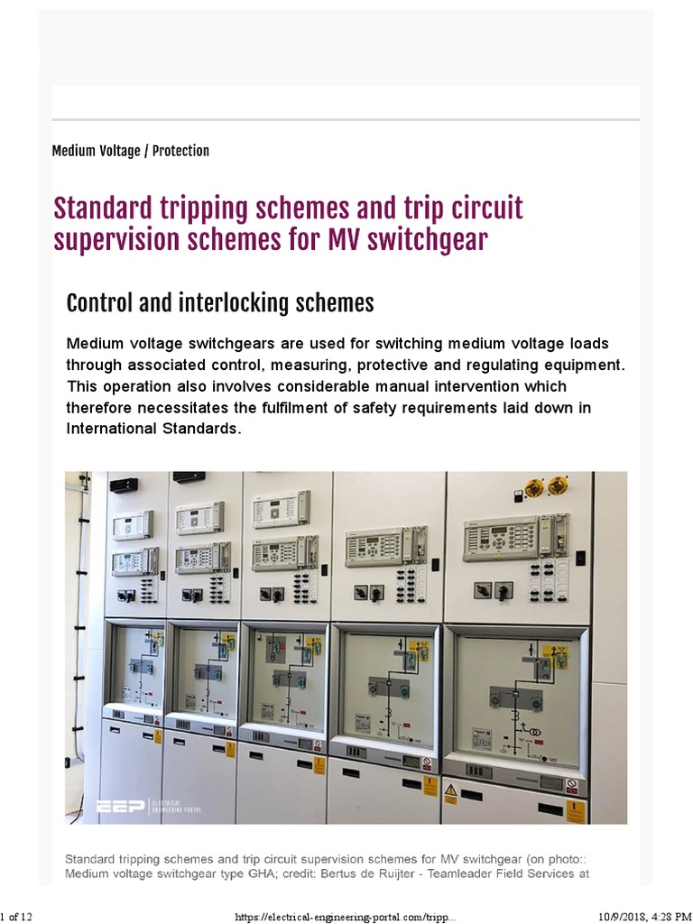 EEP - Standard Tripping Schemes and Trip Circuit Supervision Schemes For MV Switchgear | PDF ...