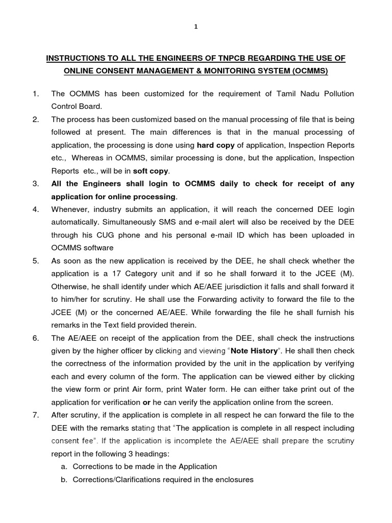 Instructions for TNPCB engineers on using OCMMS | PDF | Consent Decree ...