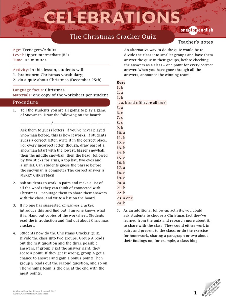 The Christmas Cracker Quiz: Procedure | PDF | Santa Claus | Christmas
