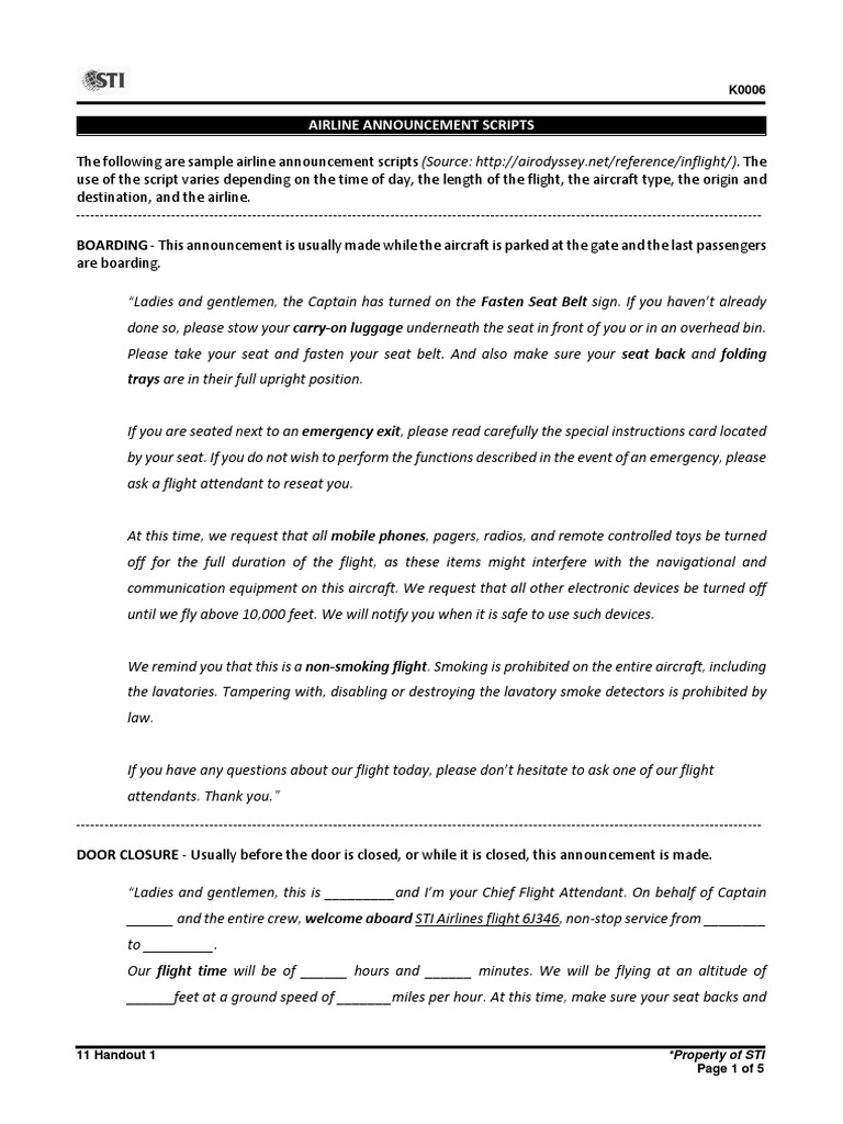 11 Handout 1 | PDF | Flight Attendant | Airliner