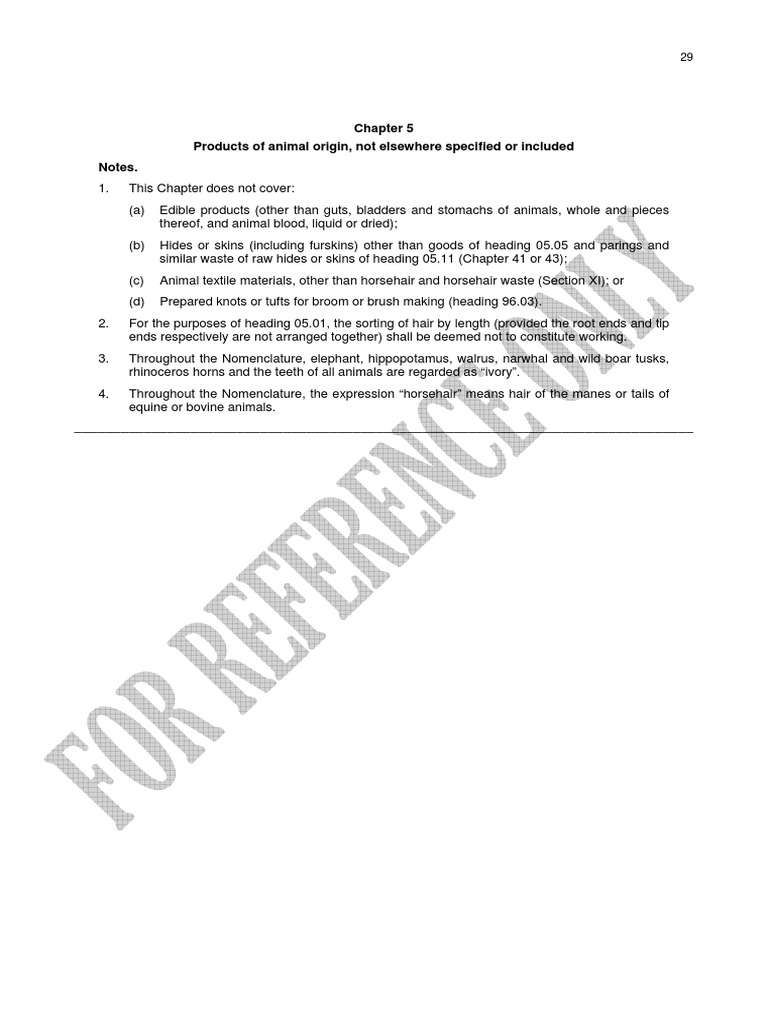 Classification of Products of Animal Origin Not Elsewhere Specified or ...