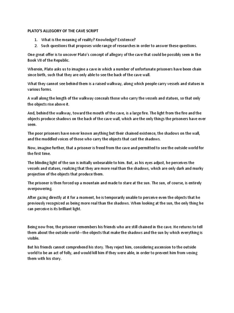 Plato'S Allegory of The Cave Script | PDF
