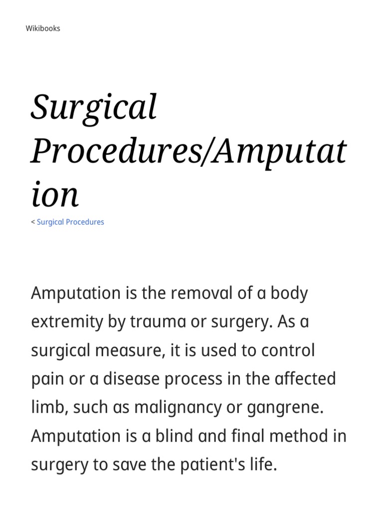 Surgical Procedures/Amputat Ion: Wikibooks | PDF | Amputation | Medical ...