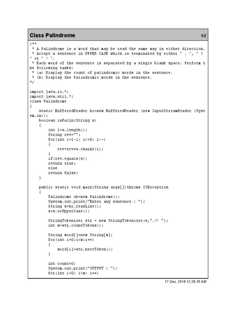 Class Palindrome: 17 Dec, 2018 12:29:35 AM | PDF