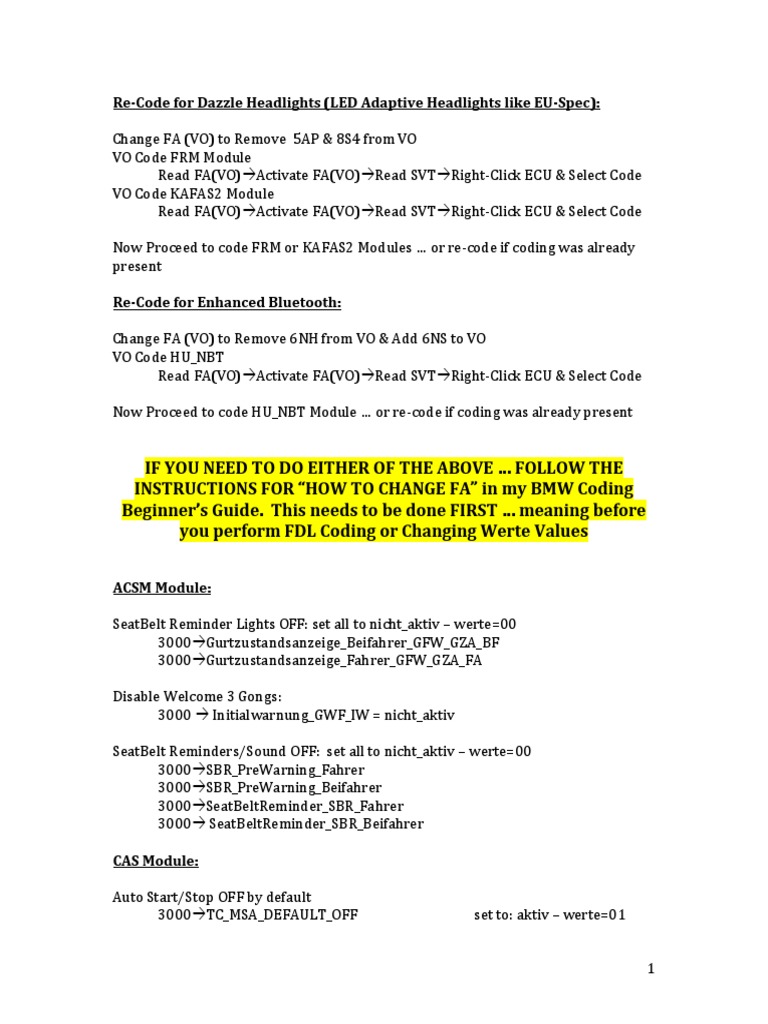 Bmw Coding Parameters F01 For 5gt And 7 Series Pdf Motor Vehicle Wheeled Vehicles 