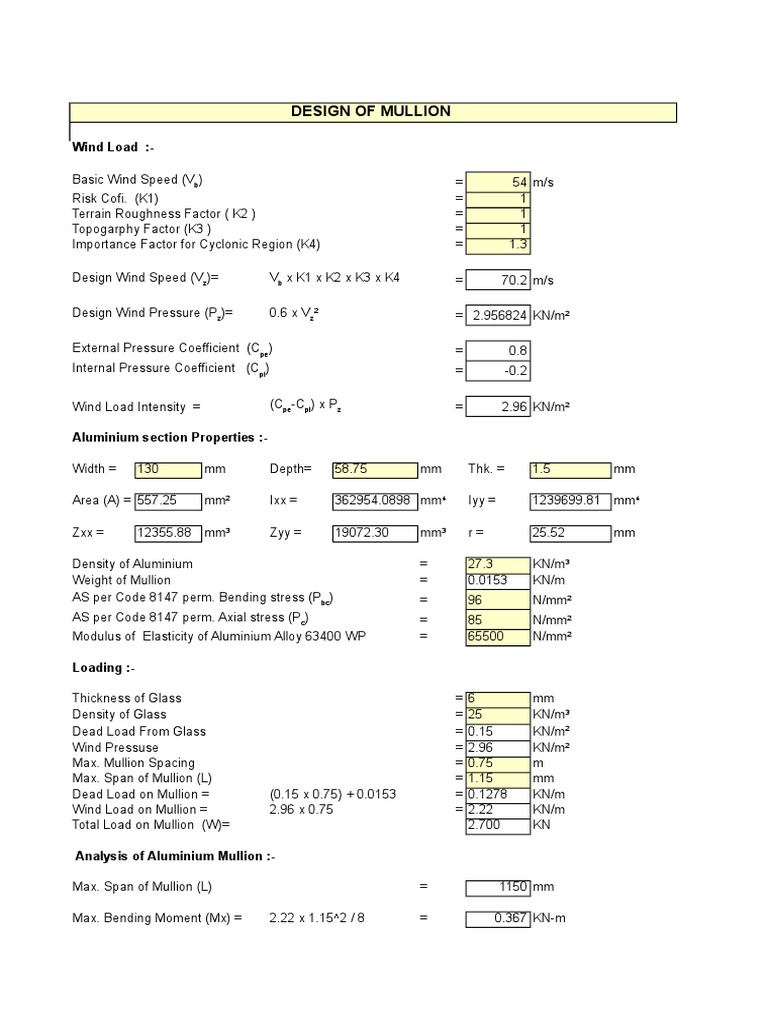 Aluminium Mullion Design for Wind Load | PDF | Bending | Mechanics