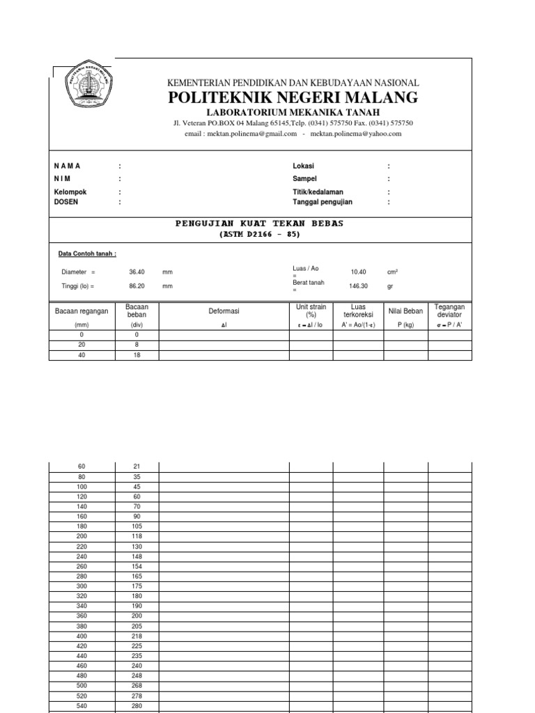 Politeknik Negeri Malang: Laboratorium Mekanika Tanah | PDF