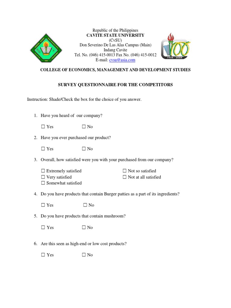 Survey Questionnaire For The Competitors | PDF