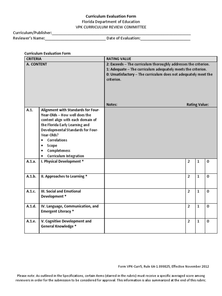 Curriculum Evaluation Form | PDF | Educational Assessment | Rubric ...