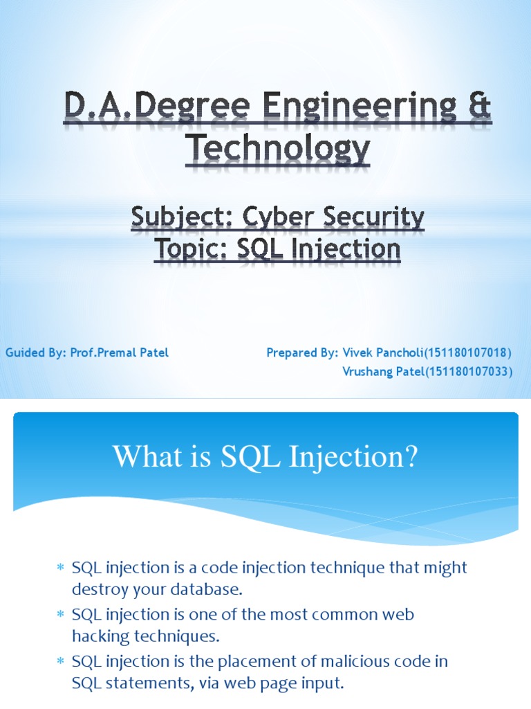 SQL Injection Presentation by Vivek Pancholi | PDF | Information ...