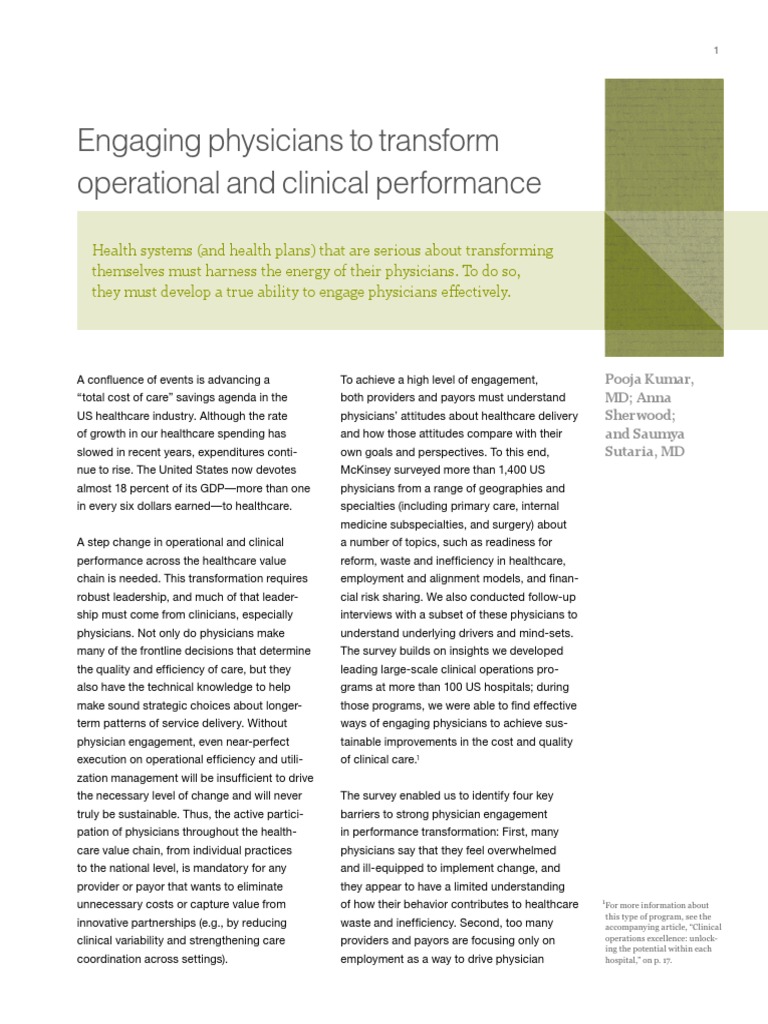 Engaging Physicians To Transform | PDF | Health System | Health Care