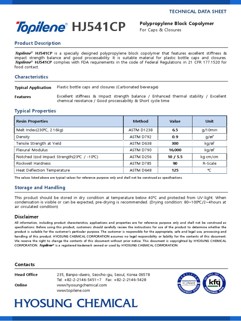 HJ541CP: Polypropylene Block Copolymer | PDF | Plastic | Building Materials