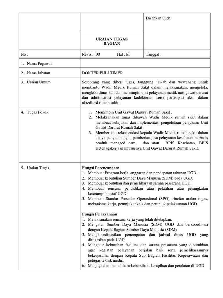 Format Uraian Tugas Full Timer | PDF