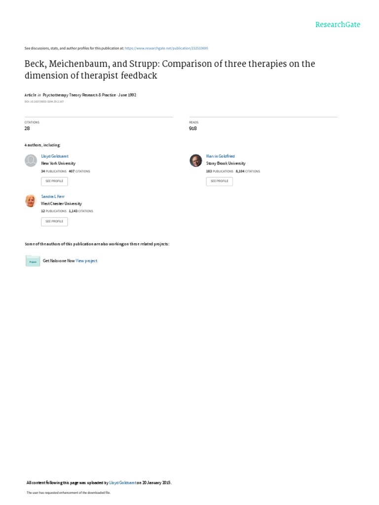 Beck, Meichenbaum, and Strupp - Models Comparison | PDF | Cognitive ...