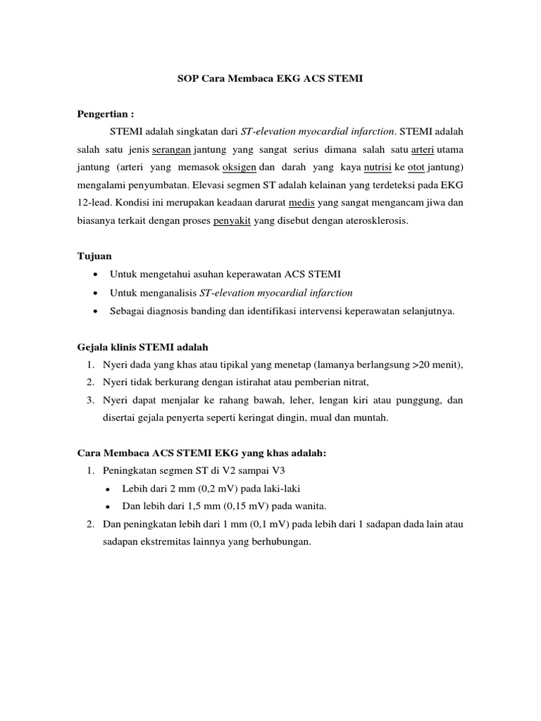 Sop Cara Membaca Ekg Acs Stemi | PDF | Sains & Matematika