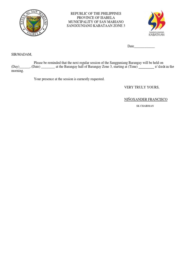 SK Chairman Session Reminder | PDF