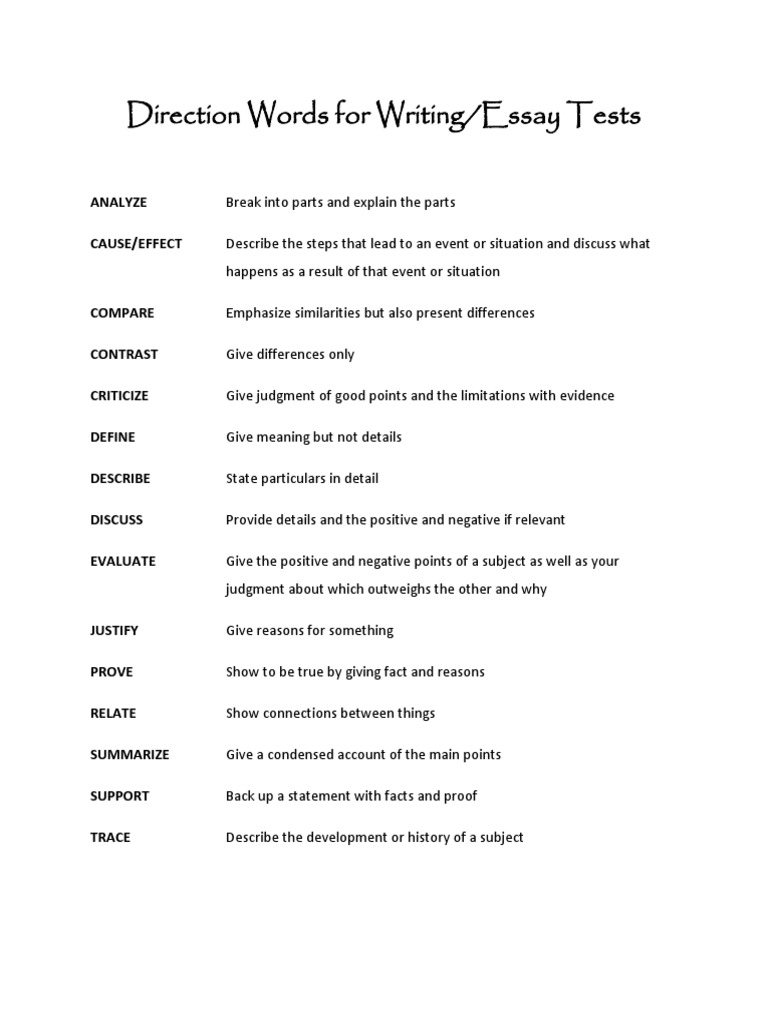Essay Test Direction Words Explained | PDF