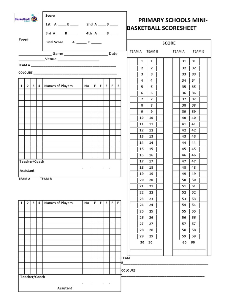 Primary Schools Basketball Scoresheet | PDF | Referee | Games Of ...
