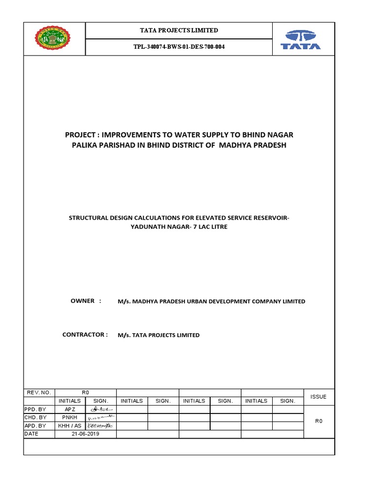 Structural Design Calculations for a 700,000 Liter Elevated Service ...