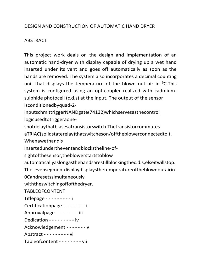Design and Construction of Automatic Hand Dryer | Download Free PDF ...