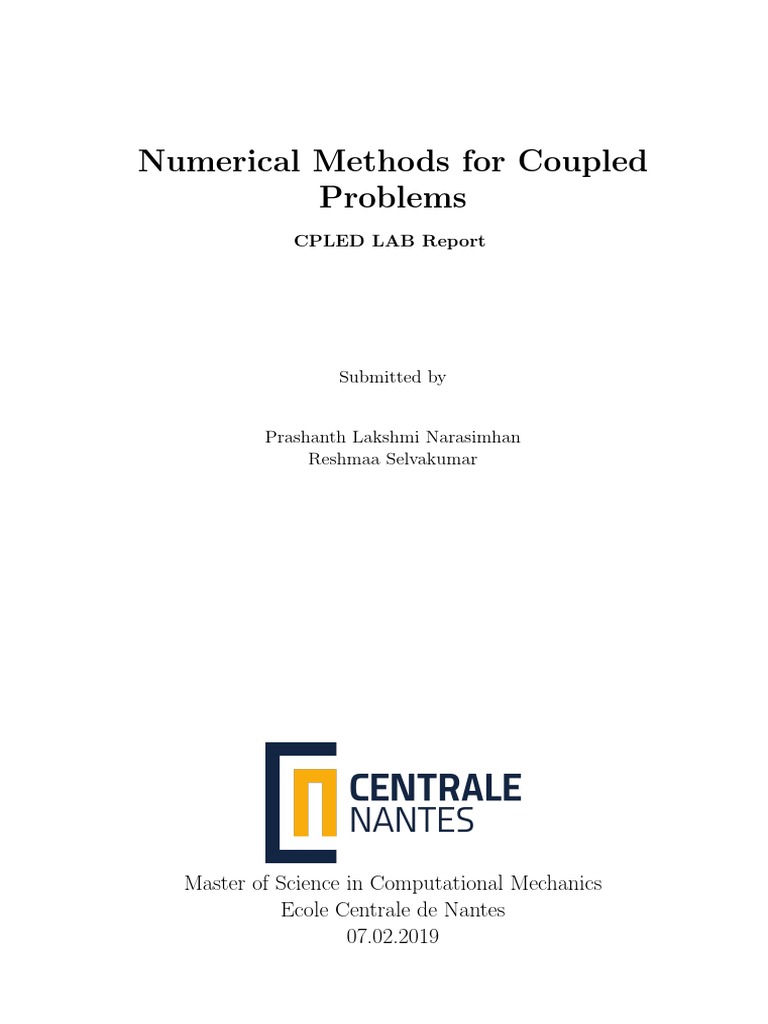 Numerical Methods For Coupled Problems: Cpled Lab Report | PDF | Normal ...