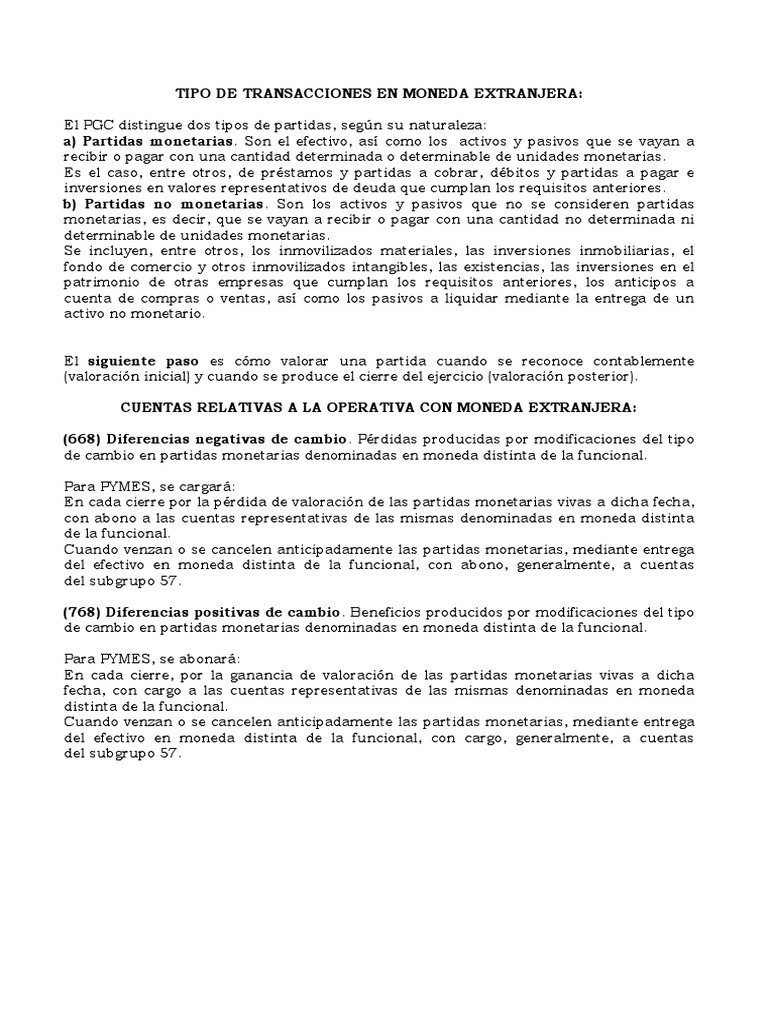 Tipo de Transacciones en Moneda Extranjera | PDF | Tipo de cambio | Euro