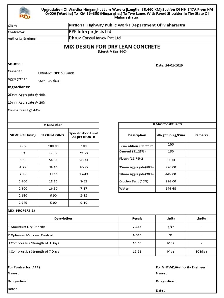 Dry Lean Concrete Mix Design Report | PDF | Construction Aggregate ...
