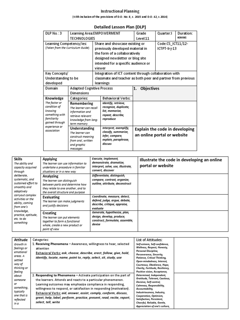 Detailed Lesson Plan (DLP) : Instructional Planning | PDF | Value ...