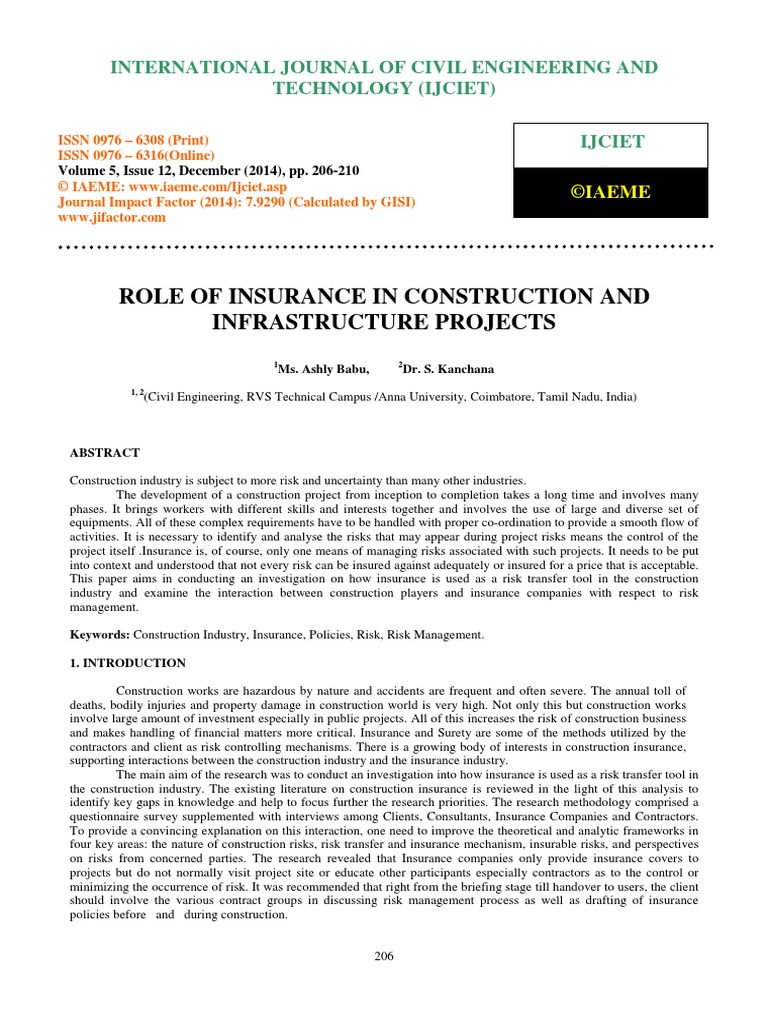 Role of Insurance in Construction and Infrastructure Projects | PDF ...