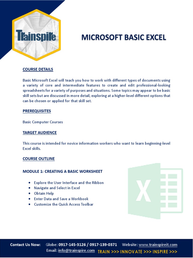 Microsoft Basic Excel: Course Details | PDF