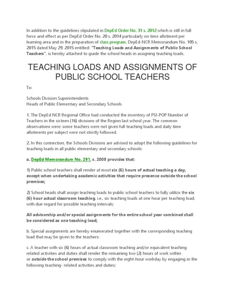Deped Teaching Loads 2019 | PDF | State School | Mentorship