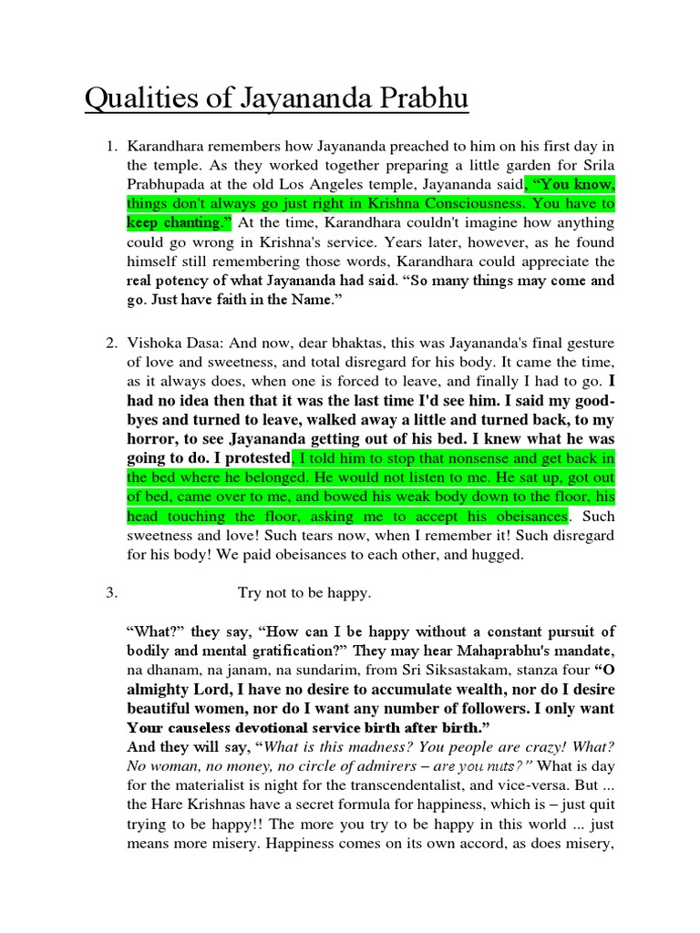 Qualities of Jayananda Prabhu | PDF | Vaishnavism | Krishna