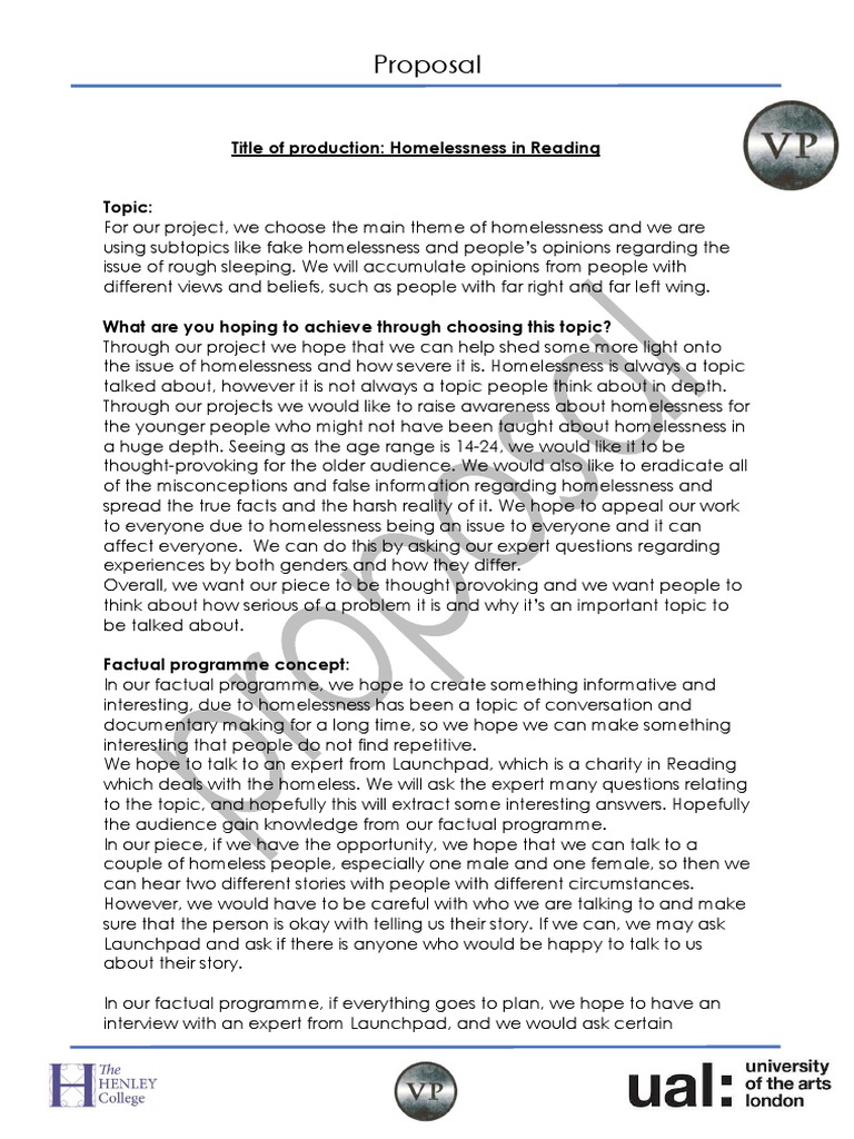 Proposal For Homelessness | PDF | Homelessness | Psychological Concepts