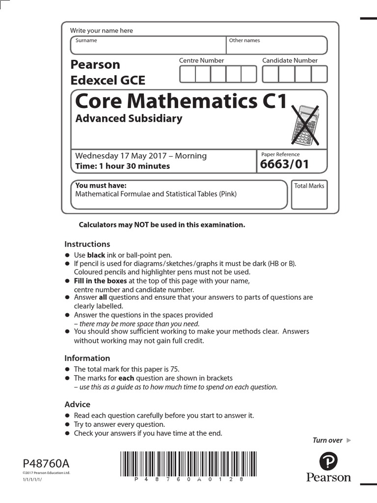 June 2017 QP - C1 Edexcel | PDF | Teaching Mathematics | Mathematical ...