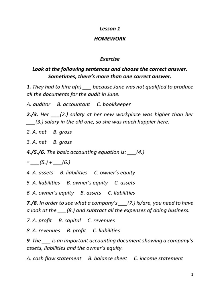 Lesson 1 - Homework | Download Free PDF | Debits And Credits | Economies