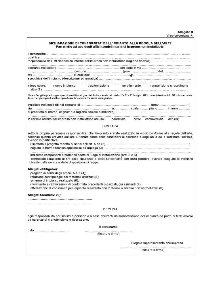 Modello Dichiarazione Conformità | PDF