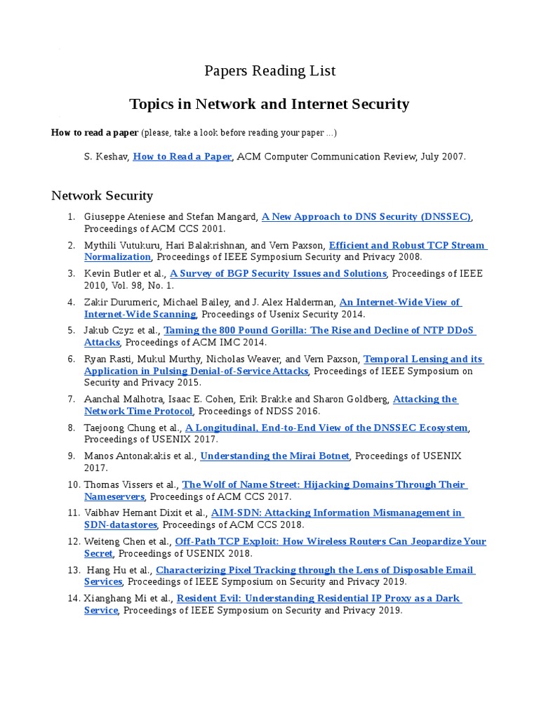 Topics in Network and Internet Security | PDF | Denial Of Service ...