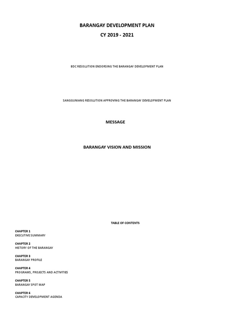 Barangay Development Plan CY 2019 - 2021: Message | PDF | Landfill ...