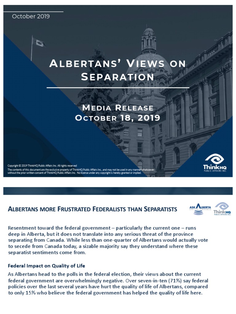 Albertans' Views On Separation October 2019 | PDF | Alberta | Margin Of ...