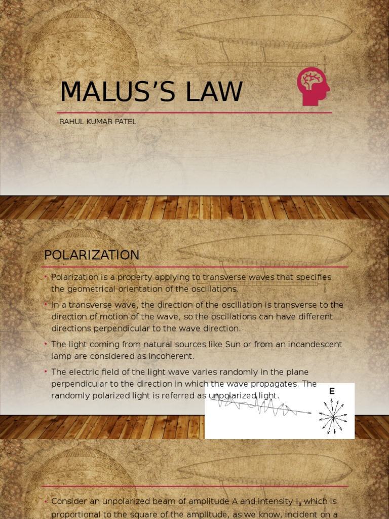 Malus'S Law: Rahul Kumar Patel | PDF | Polarization (Waves) | Waves