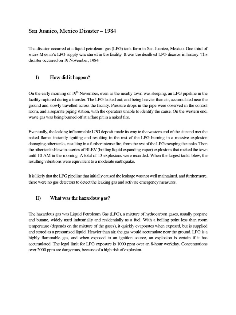 San Juanico, Mexico Disaster - 1984: I) How Did It Happen? | PDF ...