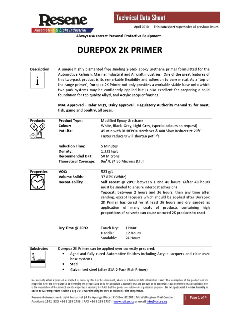 Durepox 2K Primer TDS | PDF | Paint | Epoxy