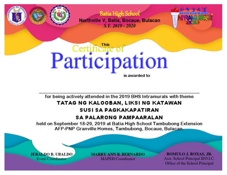 Intrams Cert 2019 | PDF