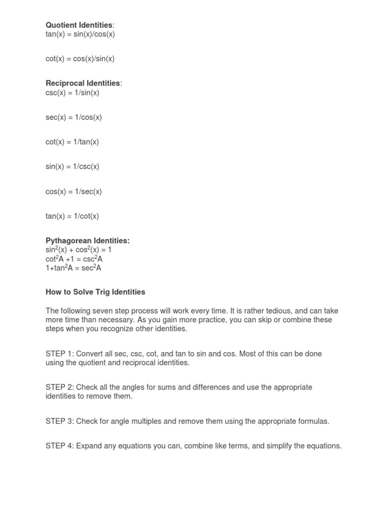 Trigonometry Tips | PDF | Trigonometric Functions | Sine