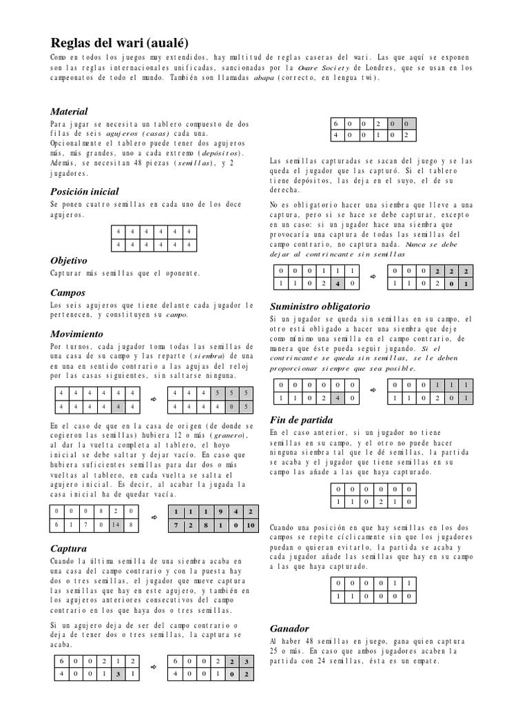 Reglas Awale o Ayo | PDF | Juegos competitivos | Juego de azar