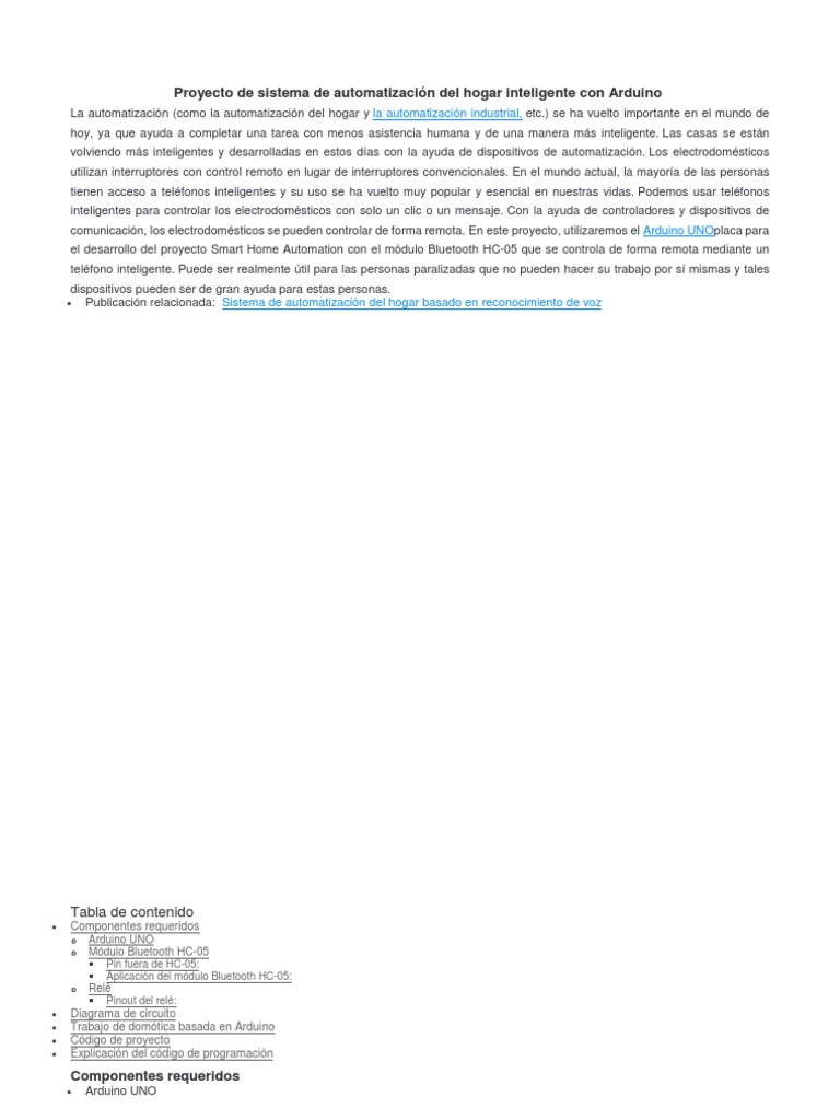 Proyecto de Sistema de Automatización Del Hogar Inteligente Con Arduino | PDF | Relé | Arduino