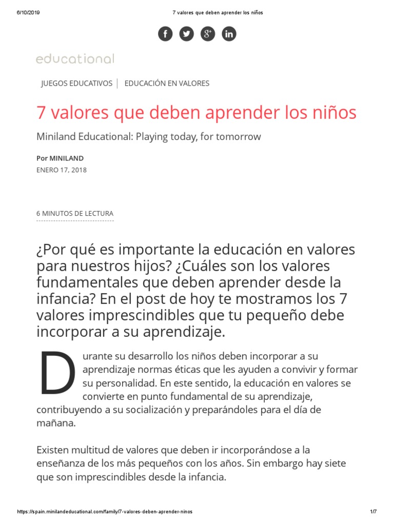 7 Valores Que Deben Aprender Los Niños | PDF | Tolerancia | Las emociones