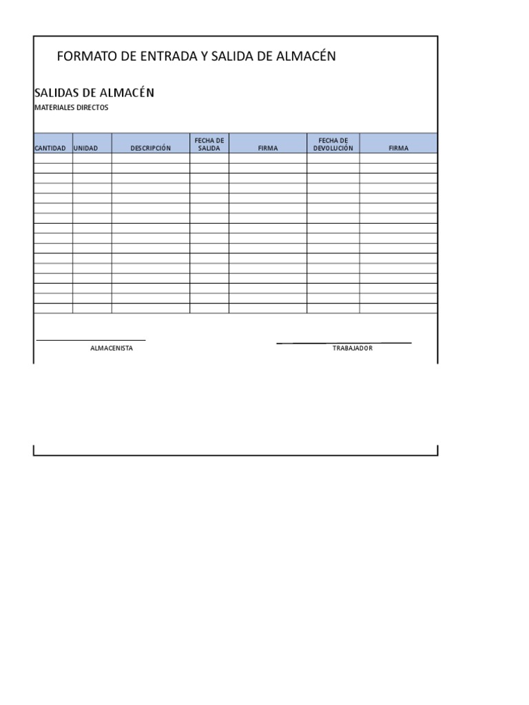Formato de Entrada y Salida de Almacén | PDF