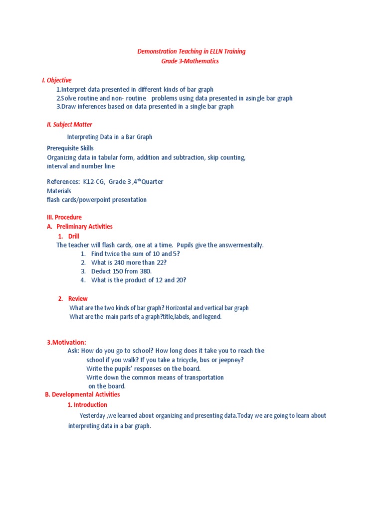Demonstration Teaching in ELLN Training Grade 3-Mathematics I ...